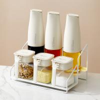 China 6pcs Kitchen Organiser Set Oil Bottles And Seasoning Jars With Rack Wear Resistance for sale