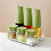China 6pcs Kitchen Organiser Set Oil Bottles And Seasoning Jars With Rack Wear Resistance for sale