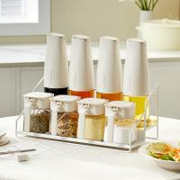 China 8pcs Household Kitchen Oil Bottles And Seasoning Jars With Rack for sale