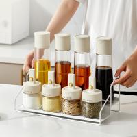 China 8pcs Transparent Glass Kitchen Storage Containers Set For Spice And Oil Multifunction for sale