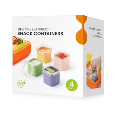 China Custom 4 Pack Food Safe Silicone Small Lunch Snack Sauce Cups Containers With Lids for sale