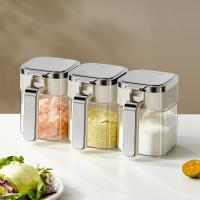 China 2024 New Design Kitchen Seasoning Storage Container Glass Spice Salt Jars With Stainless Steel Lids for sale