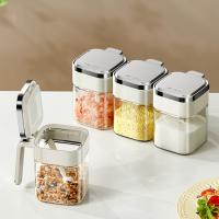 China 2024 New Arrival Kitchen Seasoning Storage Container Tea Coffee Sugar Salt Glass Spice Jars With Stainless Steel Lids for sale
