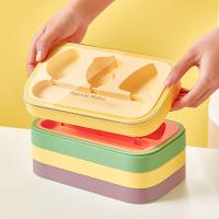 China DIY Cartoon Fruit Shape Ice Cream Mold 3 grids Silicone Popsicle Mold Food Grade Ice Mould with Seal lid for sale