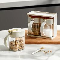 China 2 Grids Stackable Spice Jars Salt Sugar Container Sets Household Storage Box for Condiments Seasoning Jars for sale