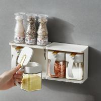 China 2 Grids Stackable Spice Jars Salt Sugar Container Sets Household Storage Box for Condiments Seasoning Jars for sale