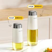 China 280ml 500ml Kitchen Glass Auto Flip Oil Dispenser Cooking Leakproof No Drip Stainless Steel Cap Oil Container Soy Sauce Bottle for sale