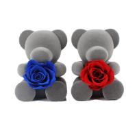 China Blue Artificial Preserved Rose Teddy Bear With Rich Romantic Look for sale