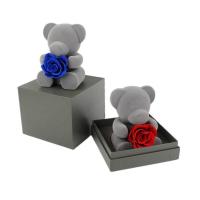 China Blue Artificial Preserved Rose Teddy Bear With Rich Romantic Look for sale