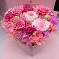 China Magic Cube Heart Shaped Flower Box , Preserved Roses In Heart Box for sale