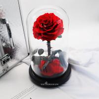 China Preserved 14*14*22CM Long Stem Glass Roses For Wedding for sale