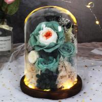 China Eternal Preserved Flower Centerpiece Wedding Decor Element Rose Glass Dome for sale