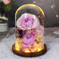 China Eternal Preserved Flower Centerpiece Wedding Decor Element Rose Glass Dome for sale