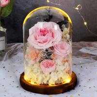 China Eternal Preserved Flower Centerpiece Wedding Decor Element Rose Glass Dome for sale