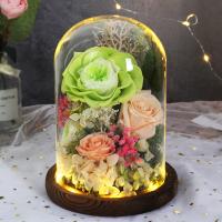 China Eternal Preserved Flower Centerpiece Wedding Decor Element Rose Glass Dome for sale