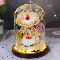 China Eternal Preserved Flower Centerpiece Wedding Decor Element Rose Glass Dome for sale