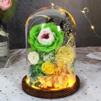 China Eternal Preserved Flower Centerpiece Wedding Decor Element Rose Glass Dome for sale