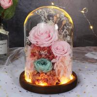China Eternal Preserved Flower Centerpiece Wedding Decor Element Rose Glass Dome for sale