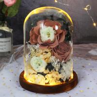 China Eternal Preserved Flower Centerpiece Wedding Decor Element Rose Glass Dome for sale