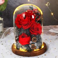 China Eternal Preserved Flower Centerpiece Wedding Decor Element Rose Glass Dome for sale