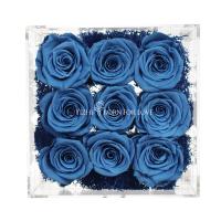 China Acrylic Blue Exquisite Nine Eternal Roses Preserved Flowers For Valentine'S Day Gift for sale