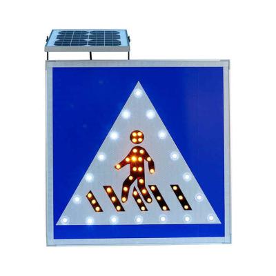 China Solar Powered LED Pedestrian Crossing Sign 600x600mm 3W High Visibility Solar Traffic Sign for sale