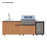 China Aluminum Complete Outdoor Kitchen Island CE Certified Hand Brushed Wood Grain Cabinets for sale