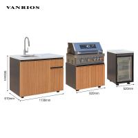 China Aluminum Complete Outdoor Kitchen Island CE Certified Hand Brushed Wood Grain Cabinets for sale