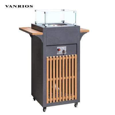 China Modern Aluminum Outdoor Gas Fire Table With Wood Grain Finish for sale