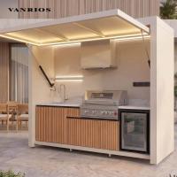 China Minimalist Waterproof Aluminum Outdoor BBQ Pod With Wood Grain Finish Solid Perimeter Panel for sale