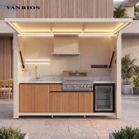 China Minimalist Waterproof Aluminum Outdoor BBQ Pod With Wood Grain Finish Solid Perimeter Panel for sale