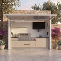 China UV Resistant Aluminum Outdoor Kitchen Pod Refrigerator Bay Electric Hydraulic Door BBQ Cooking Station for sale