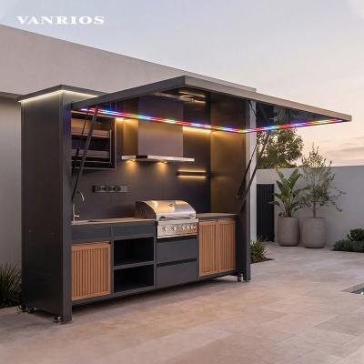 China Wood Look Outdoor Kitchen Pod Waterproof Smart High Output Aluminum Grill Station for sale