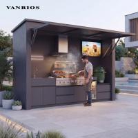 China 100% Rust Proof Aluminum Outdoor Kitchen Pod Bbq With Rock Slab Countertop LED Lights And OEM for sale