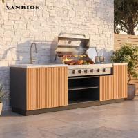 China Modular Aluminum Outdoor Kitchen Units With Stainless Steel Grill Rock Slab Countertop And Integrated Sink for sale