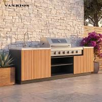 China Modular Aluminum Outdoor Kitchen Units With Stainless Steel Grill Rock Slab Countertop And Integrated Sink for sale