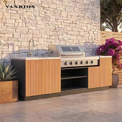 China Modular Aluminum Outdoor Kitchen Units With Stainless Steel Grill Rock Slab Countertop And Integrated Sink for sale