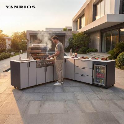 China Corrosion & Rust Resistant Finish L Shaped Outdoor Kitchen Kits IP67 Outdoor Bbq Station for sale