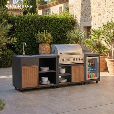 China Modular Aluminum Kitchen Set Outdoor With Luxury Countertop And Gas BBQ Grill for sale