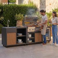 China Modular Aluminum Kitchen Set Outdoor With Luxury Countertop And Gas BBQ Grill for sale