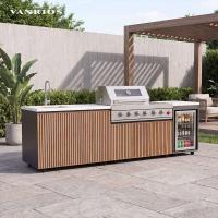 China High Output Gas Outdoor BBQ Kitchen Set Hand Brushed Wood Look for sale
