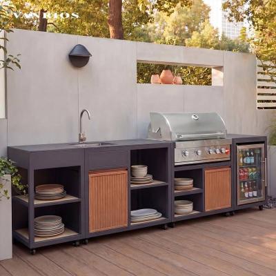 China Powder Coated Outdoor BBQ Island Aluminum Stainless Steel Grill Wood Grain Finish for sale