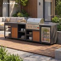 China Powder Coated Outdoor BBQ Island Aluminum Stainless Steel Grill Wood Grain Finish for sale