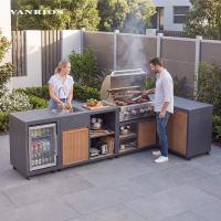China L-Shaped Powder Coated Aluminum Outdoor Kitchen Set Wood Grain Finish for sale