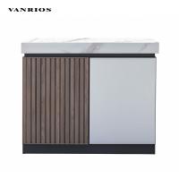 China IP67 Outdoor Kitchen Cabinet With Hand Brushed Wood Look Aluminum Doors And Soft Close Drawers for sale