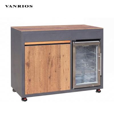 China Hand Brushed Wood Look Aluminum Outdoor Beverage Fridge Cabinet Waterproof for sale