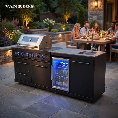 China Multi Burner Gas Grill Stainless Steel Outdoor Kitchen Island 75300 BTU Professional for sale