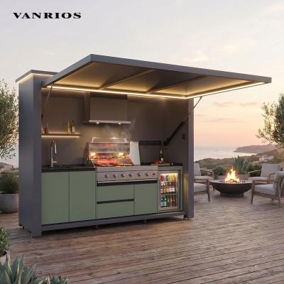 China Electric Hydraulic Lift Outdoor Kitchen Pod With Remote Controlled Aluminum Canopy for sale