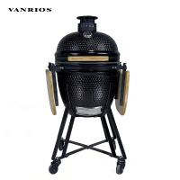 China Charcoal Smokers Grill 21 Inch Kamado Ceramic Bbq Grill With Rolling Cart & Side Shelves for sale