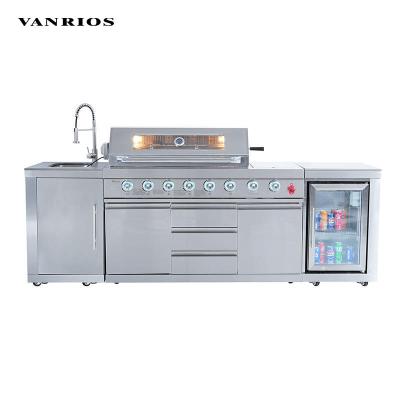China OEM ODM SUS304 Stainless Steel 6 Burner Outdoor Kitchen Set With Side & Rear Burners for sale